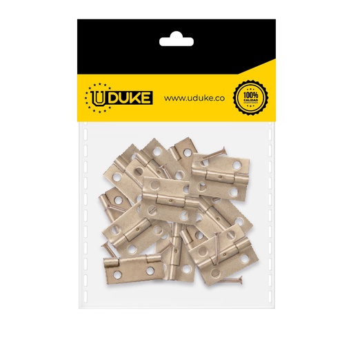 BISAGRA COMUN 3/4" DORADA C.24 PQT X 6 UDUKE | Distribuciones Hoyostools SAS